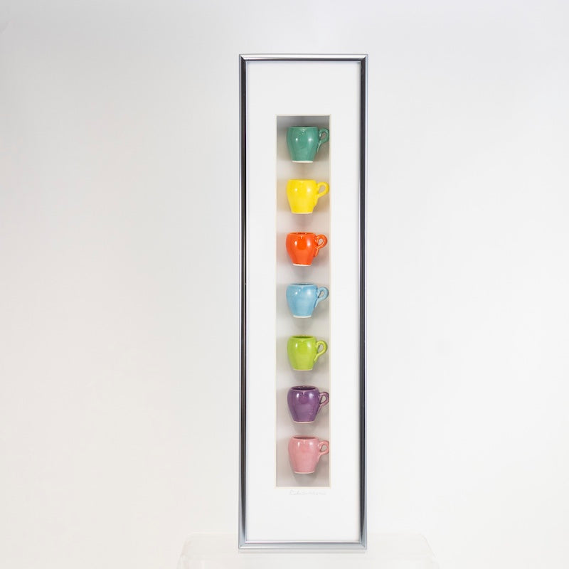 4x16 Vertical Shadowbox with Multicolor Mugs in a Silver Frame – PINCH